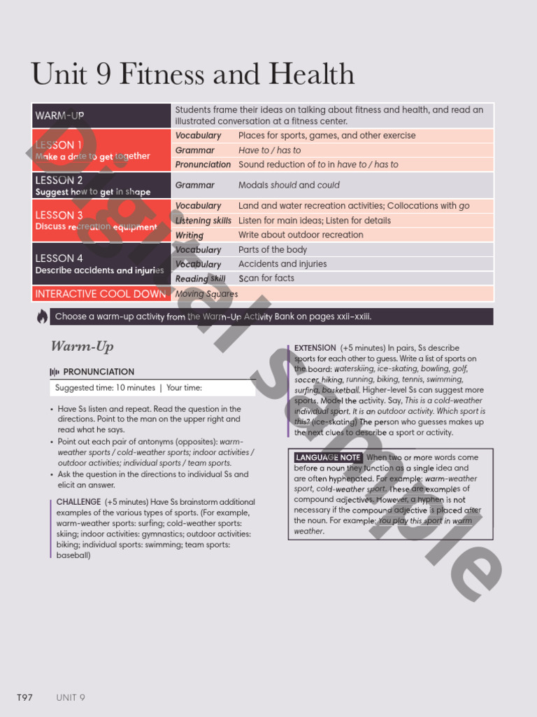 Connectivity L1 U9 - Teacher's Book Sample | PDF | Physical Fitness | English Language