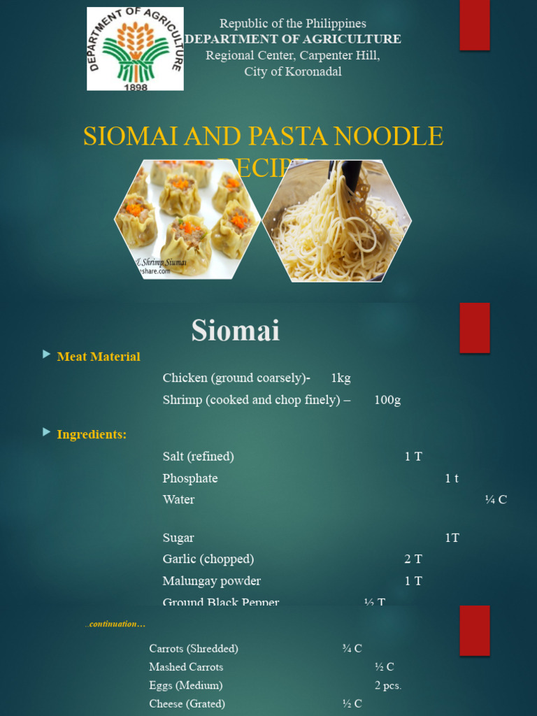 Siomai and Pasta Presentation | PDF | Pasta | Cooking