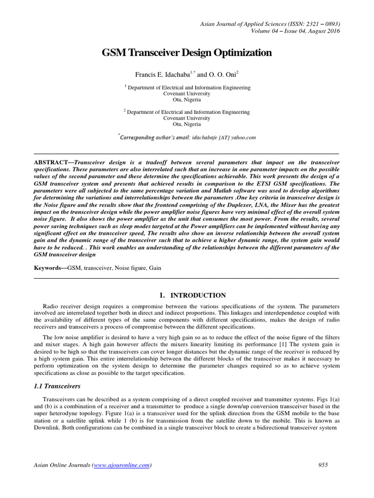 GSM Transciever Optimization | PDF | Signal To Noise Ratio | Decibel