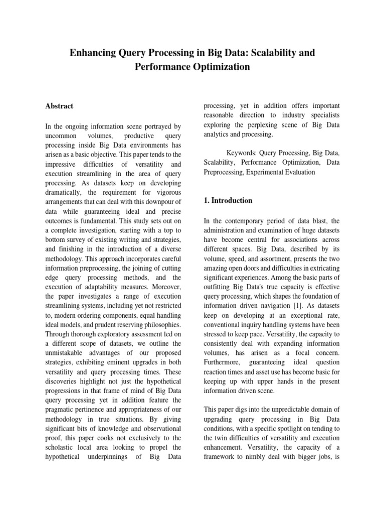 Enhancing Query Processing in Big Data Scalability and Performance ...