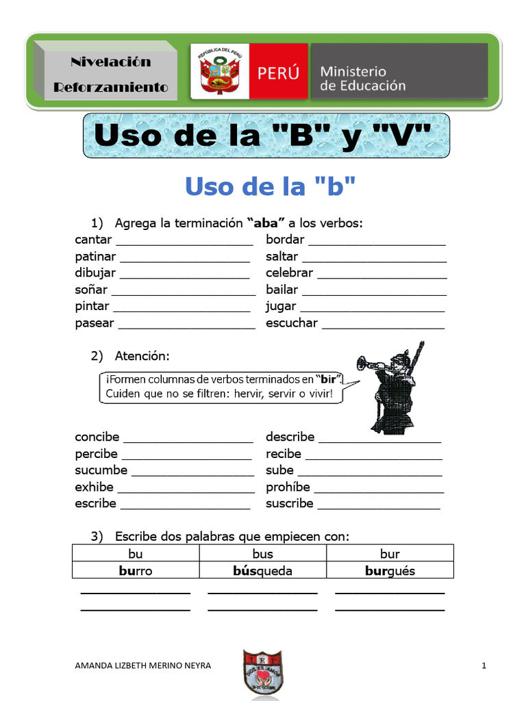USO DE LA B y V FICHA LISTA PARA IMPRIMIR | PDF