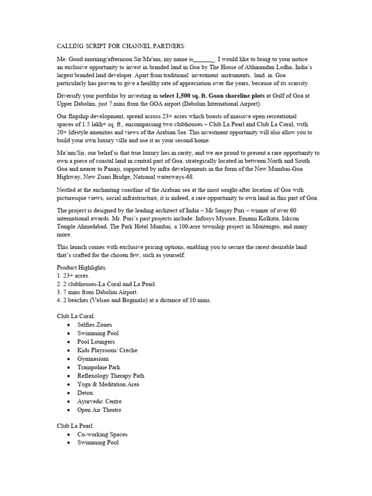 CP Calling Script (1500 SQ - FT) 12.02.24 | PDF