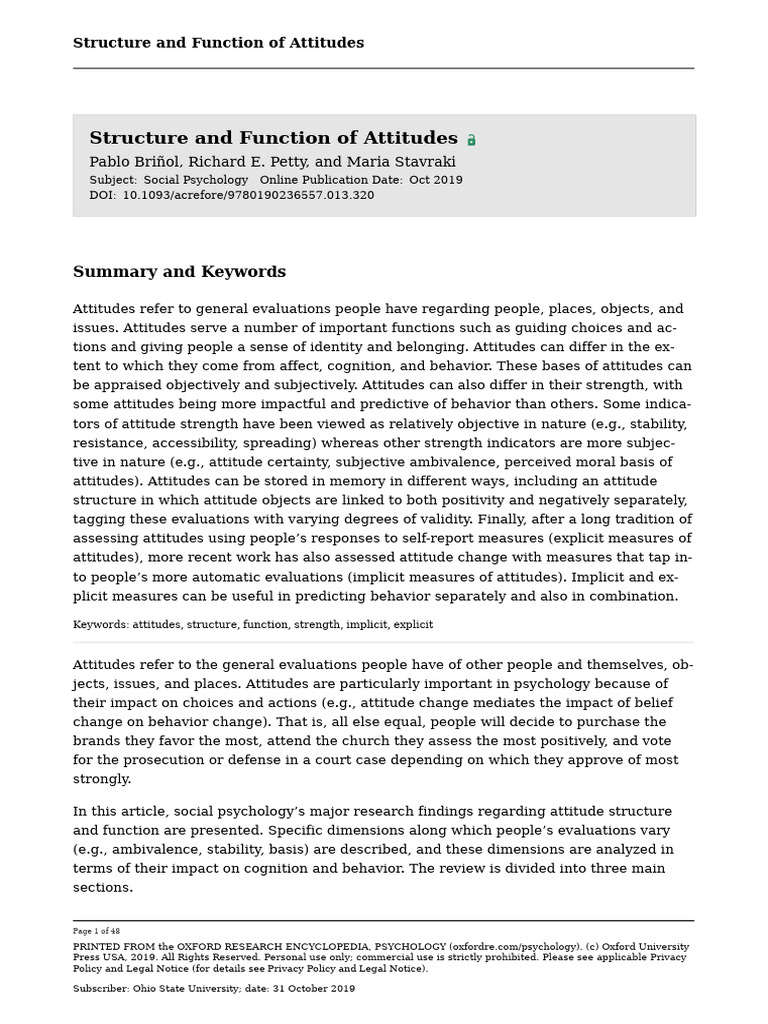 2019 Oep Brinol Petty Stavraki Structure and Function of Attitudes ...