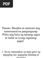 ESP 7 Pagpapahalaga at Birtud Unang Bahagi Maikling Pagsusulit | PDF