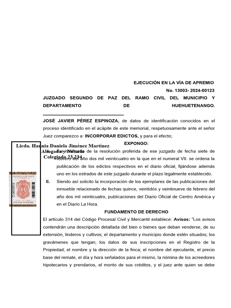 Memorial para Incorporar Edictos | PDF | Gobierno | Justicia