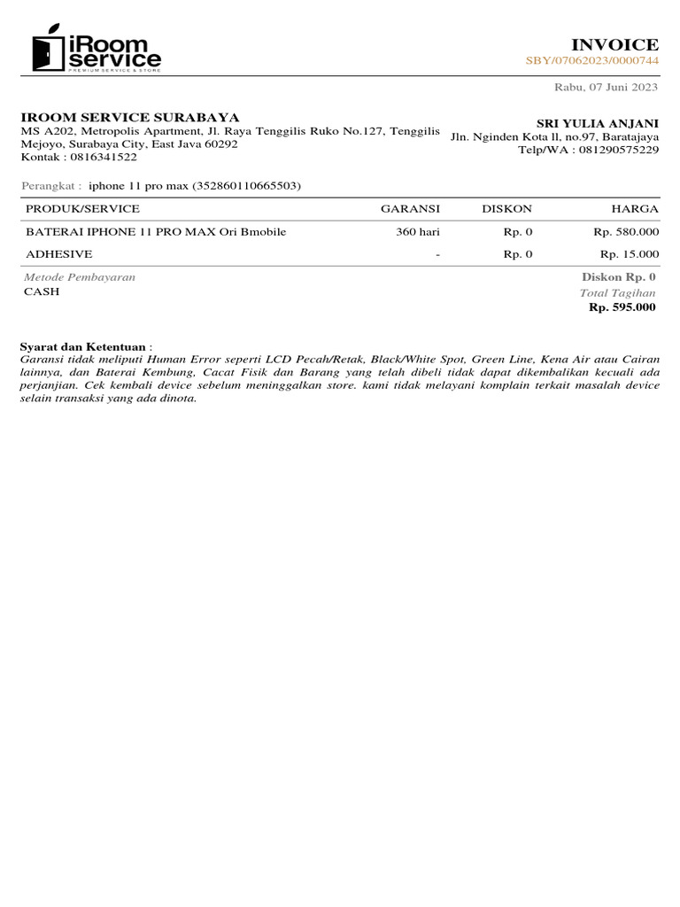 Nota Iroom Service1686128429 | PDF