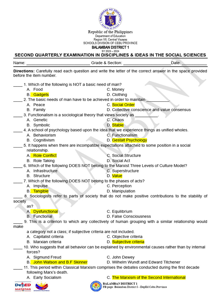 Cebu Province Social Sciences Exam 2023 | PDF | Hermeneutics | Sociology