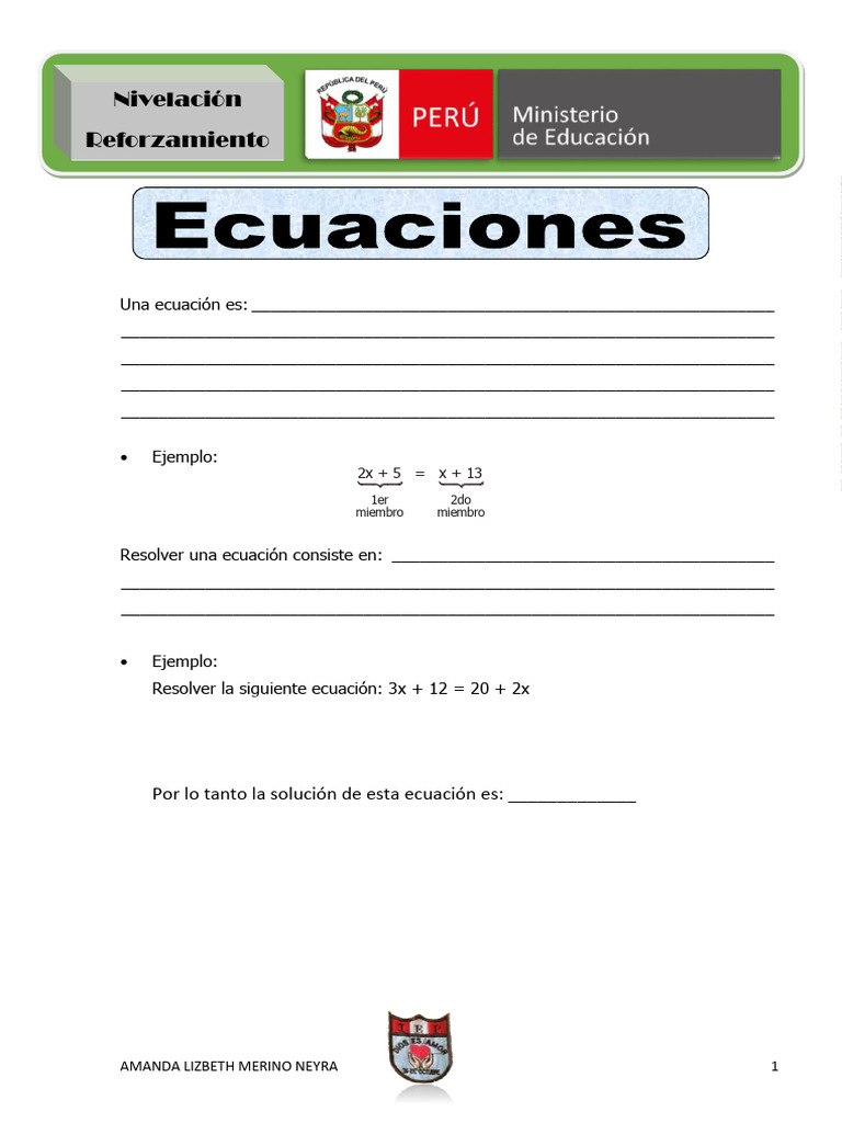 Ecuaciones - Imprimir Sexto Primaria | PDF