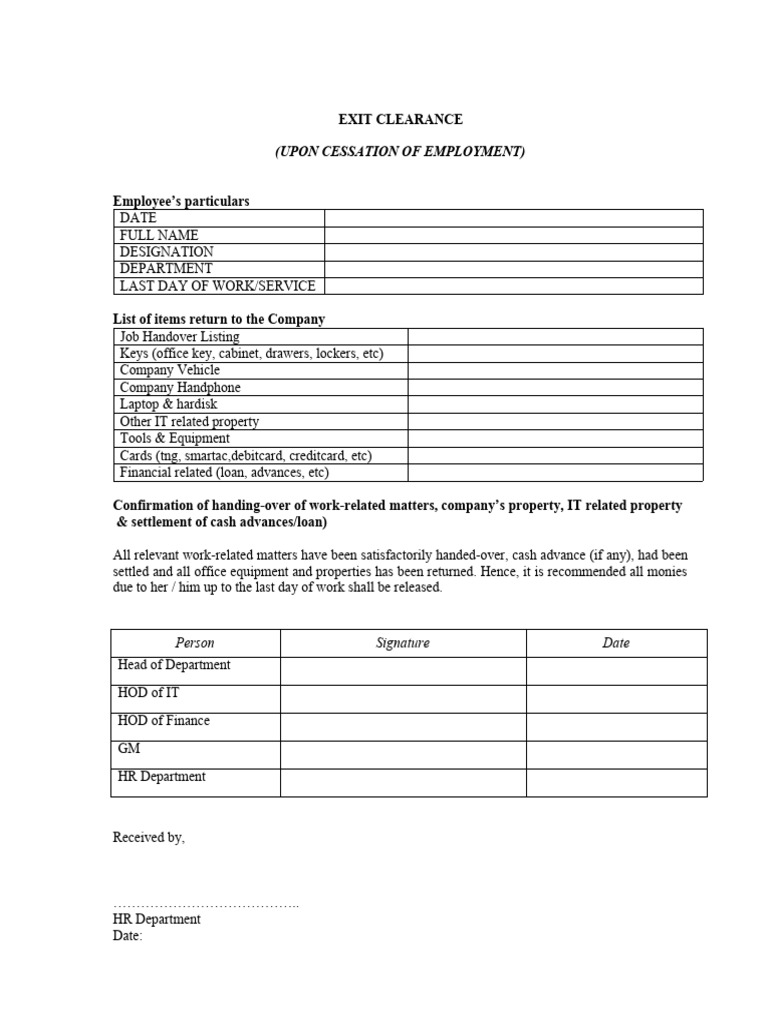 Employee Exit Clearance Process | PDF | Business | Finance & Money ...