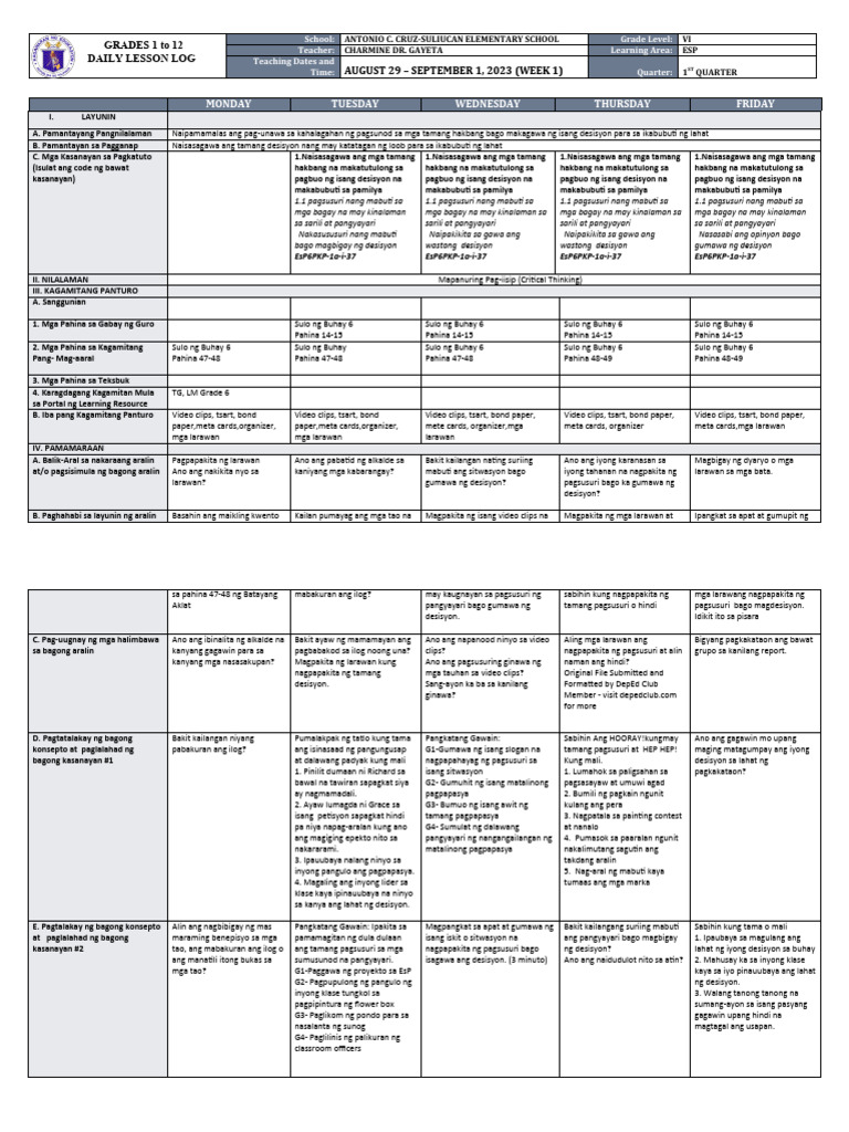 DLL - Esp 6 - Q1 - W1 | PDF