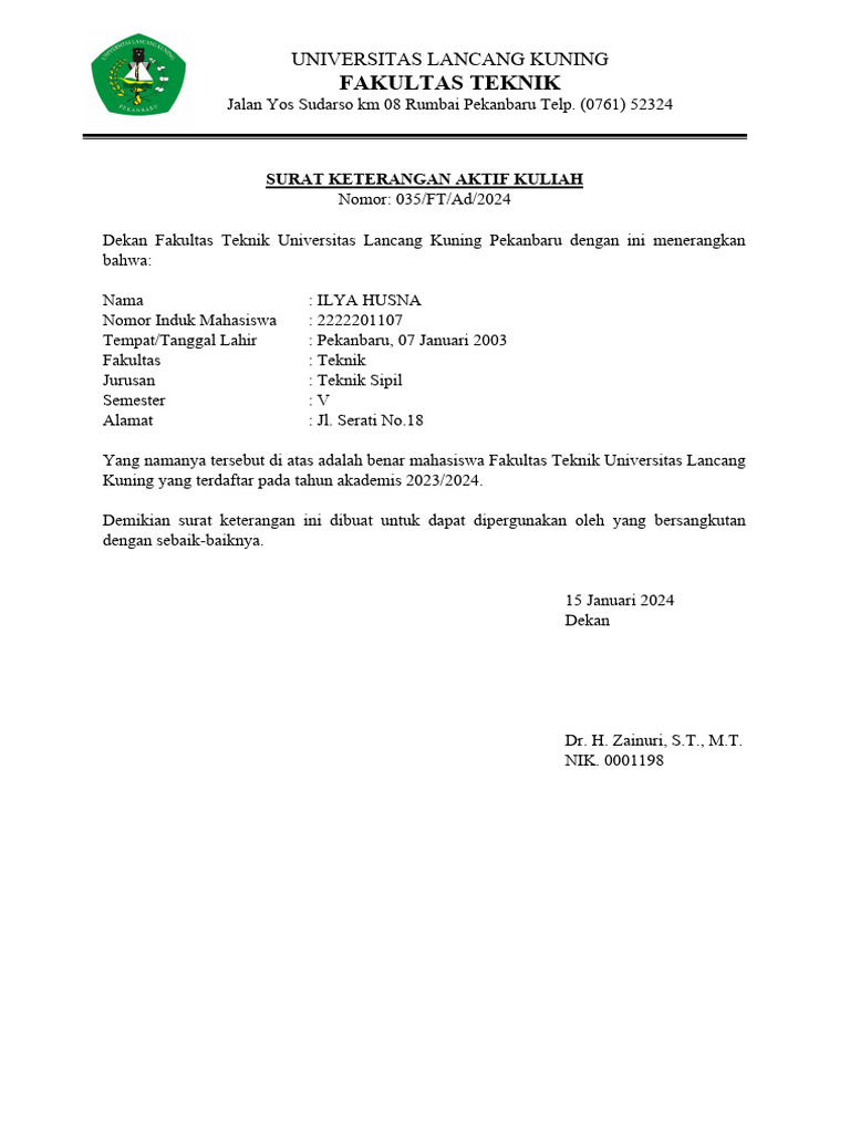 Surat Keterangan Aktif Kuliah | PDF