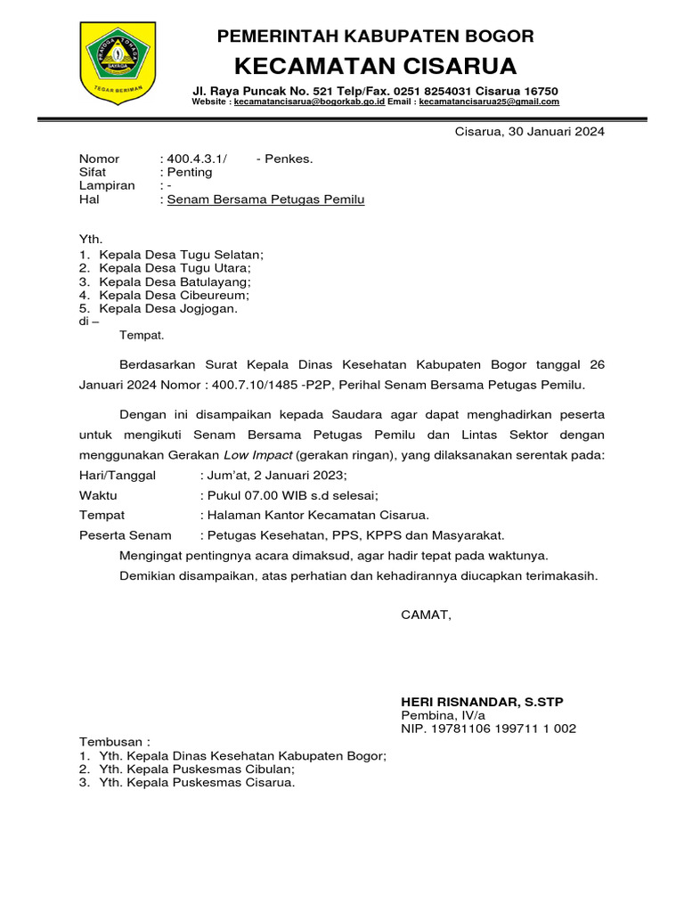 Surat Senam Bersama | PDF | Kesehatan Holistik