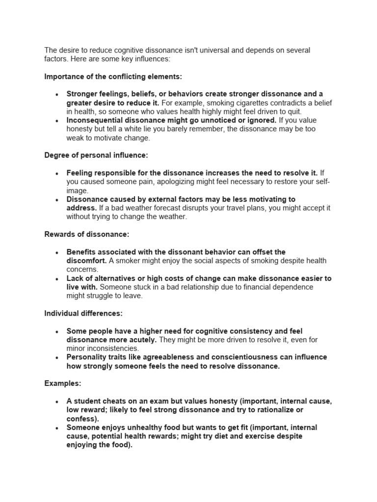 The Desire To Reduce Cognitive Dissonance | PDF | Scientific Theories ...