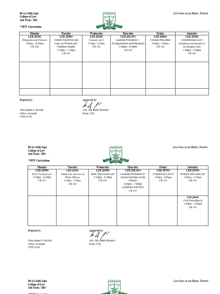 COL JD SCHED 2nd TERM SY2023 2024 | PDF | Ethical Principles ...
