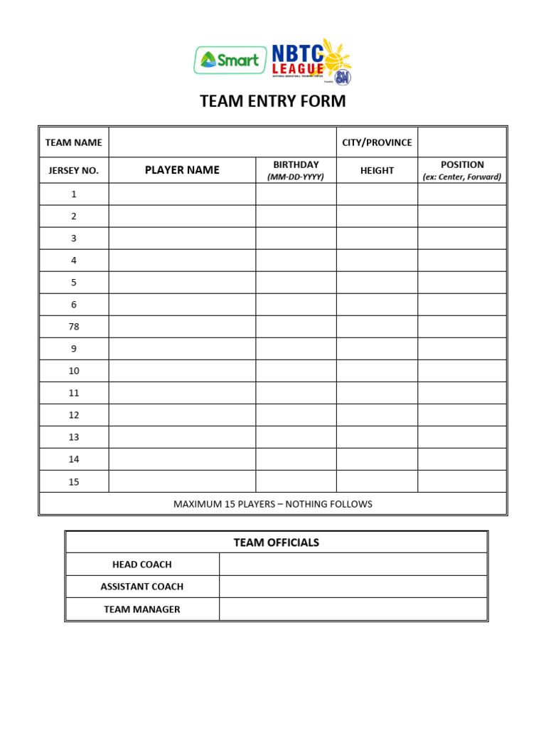 Team Entry Form S14 | PDF