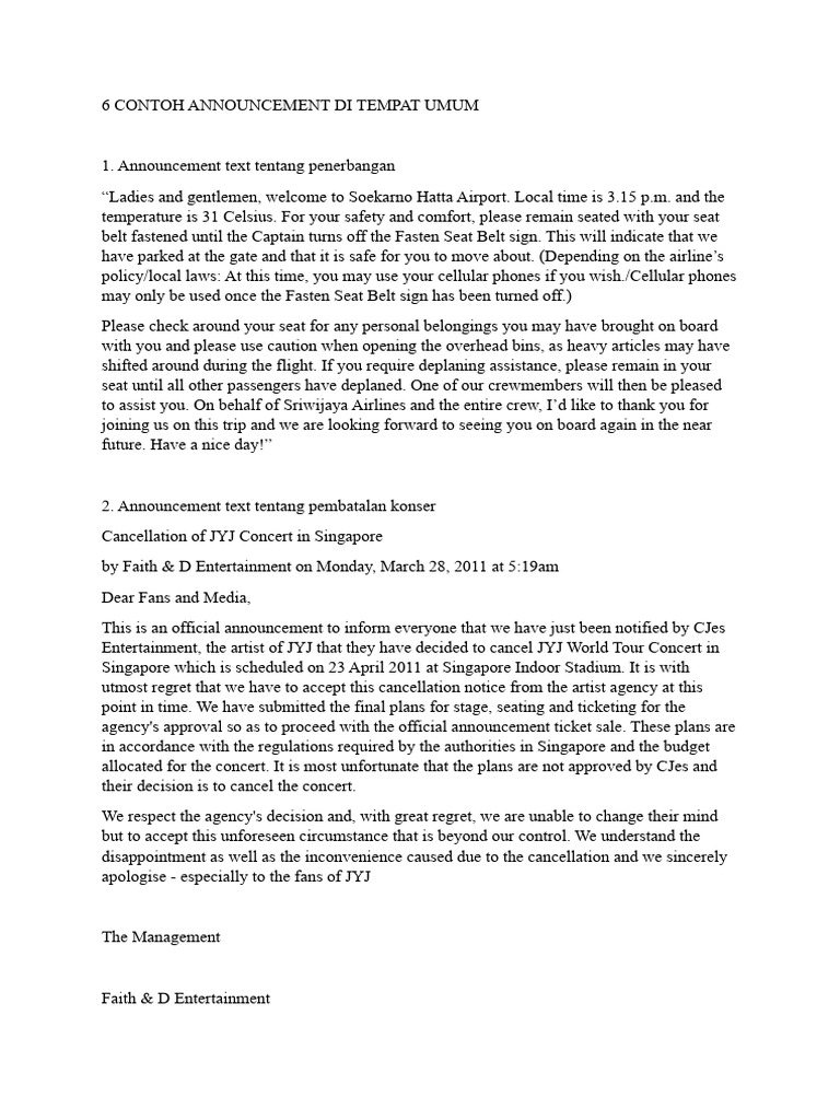 6 Contoh Announcement Di Tempat Umum | PDF
