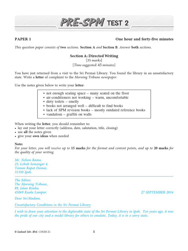 Modul Aktiviti Pintar Bestari English Year 4 Pre SPM Test 2 Answers | PDF