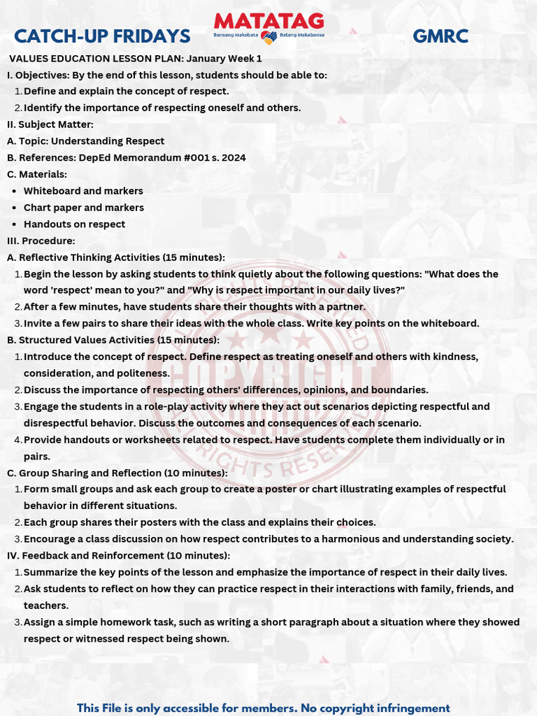 GMRC and Values Education Grade 6 | PDF | Gratitude | Lesson Plan