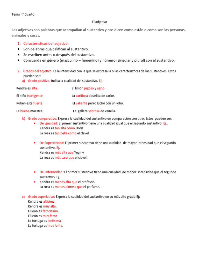 El Adjetivo y sus Grados | PDF