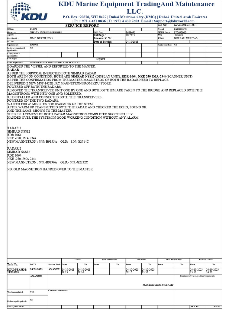 Express 75 Radar Magnetron Replace 24-10-2023 | PDF