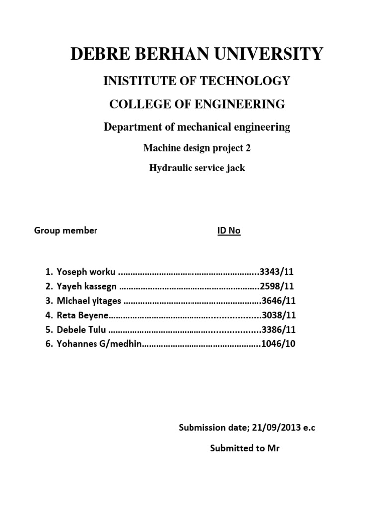 Hydraulic Service Jack Design Project | PDF | Mechanical Engineering ...