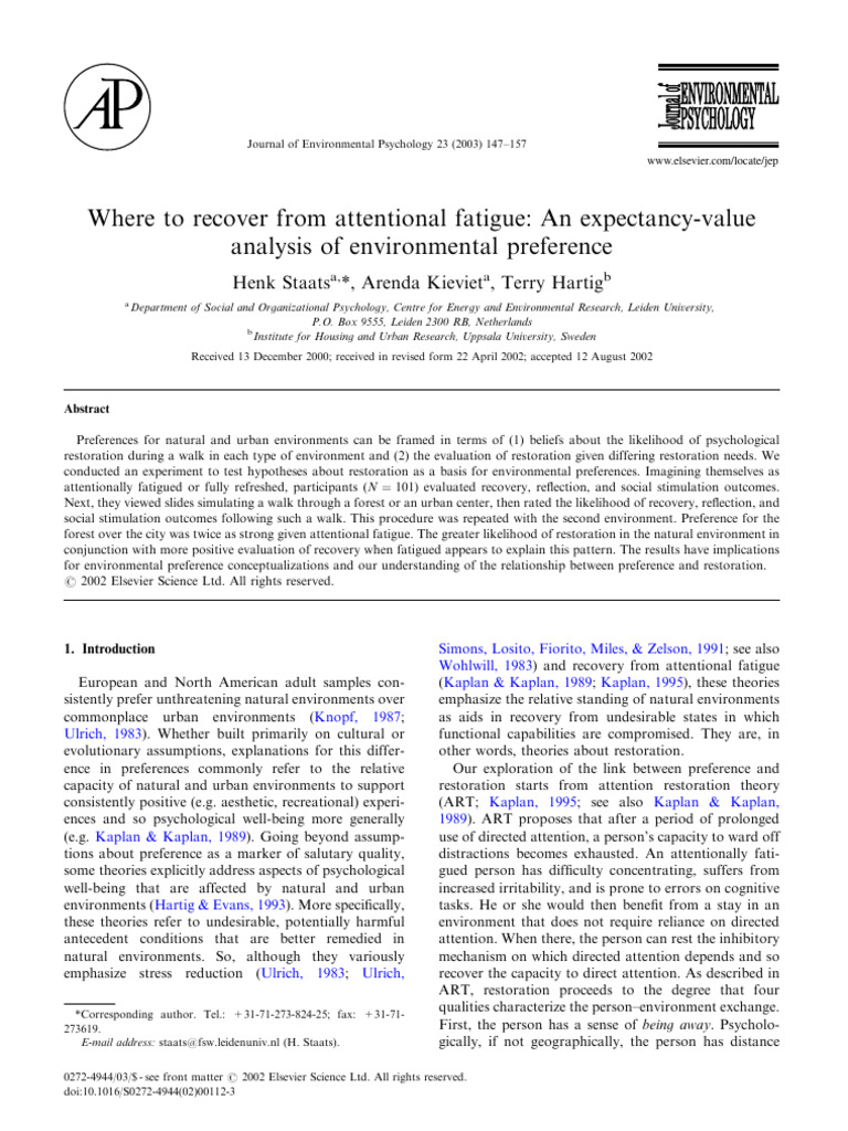 Staats Restorative Outcome Scale | Download Free PDF | Attitude ...