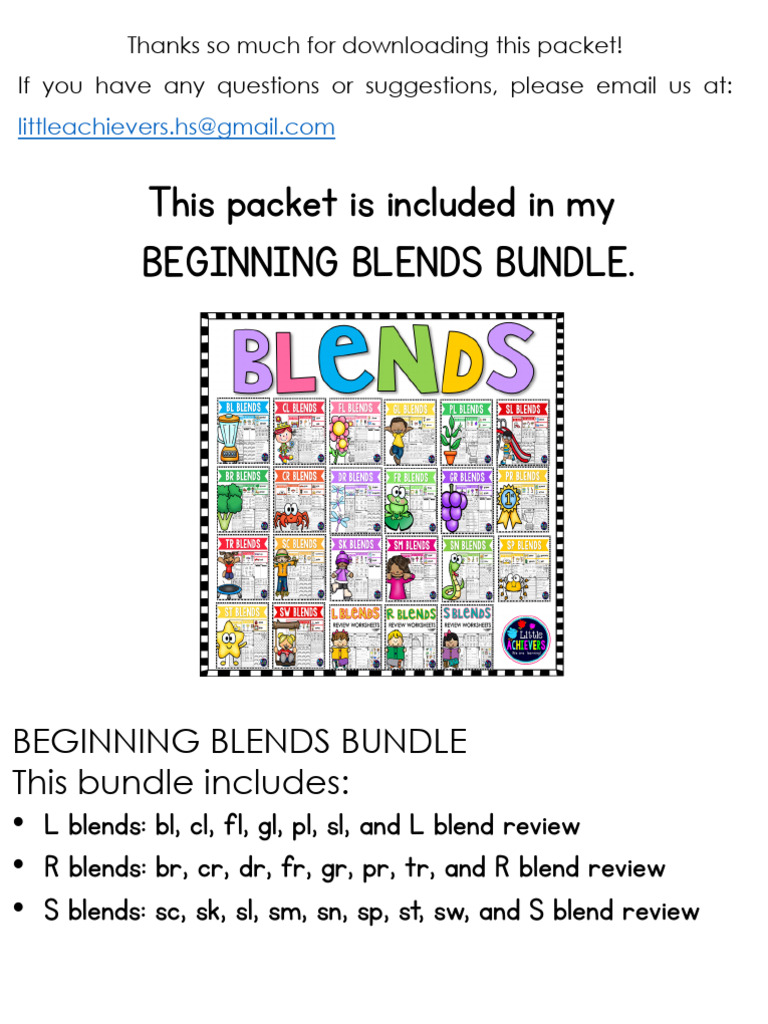 This Packet Is Included in My Beginning Blends Bundle | PDF