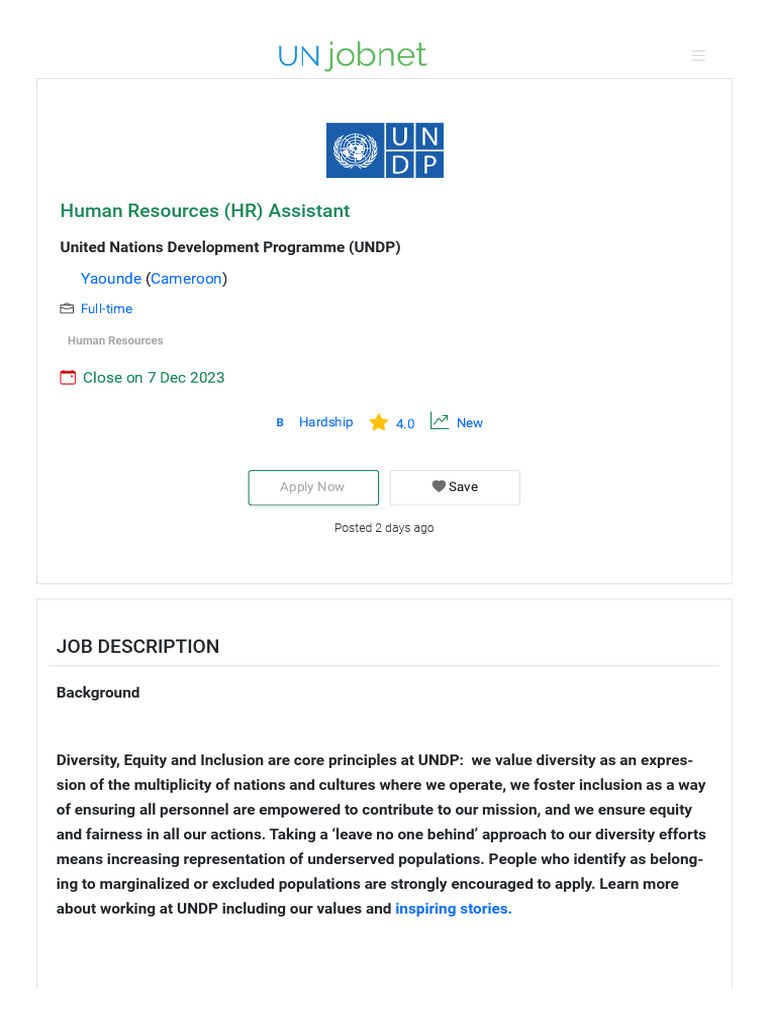 UNDP Human Resources (HR) Assistant | Download Free PDF | Recruitment ...