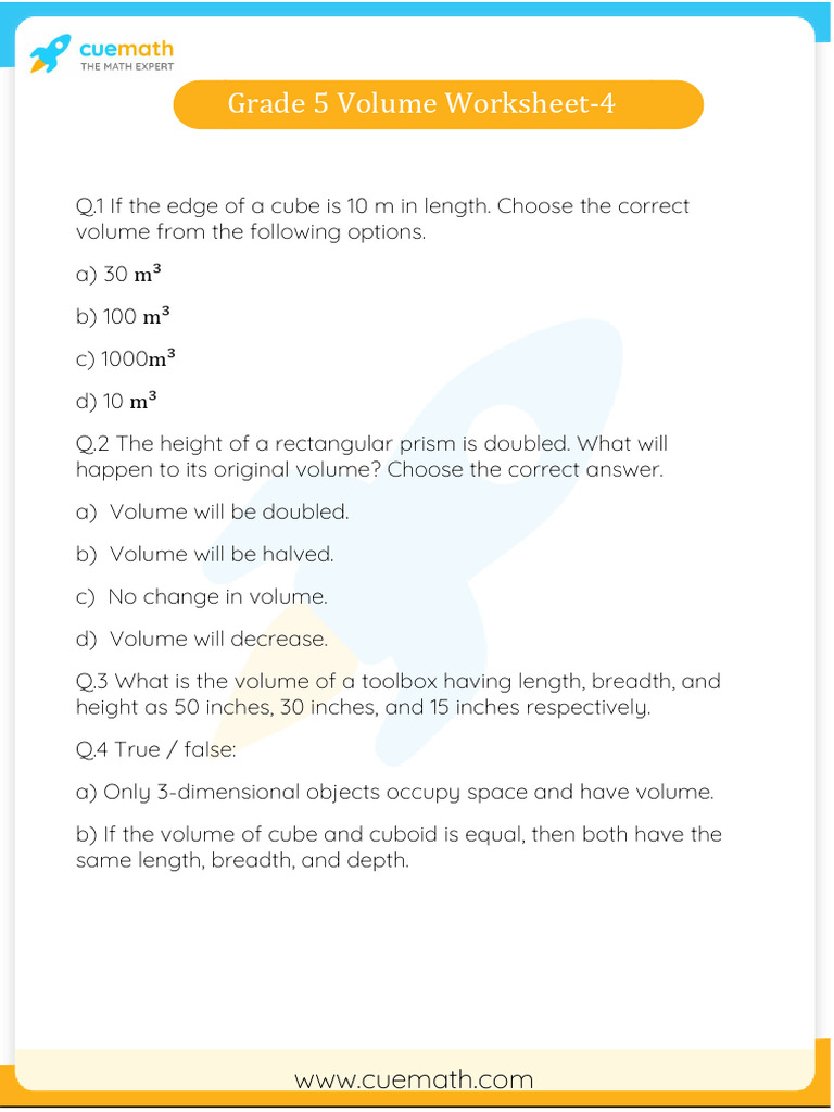 Grade 5 Volume Worksheet | PDF | Volume | Length