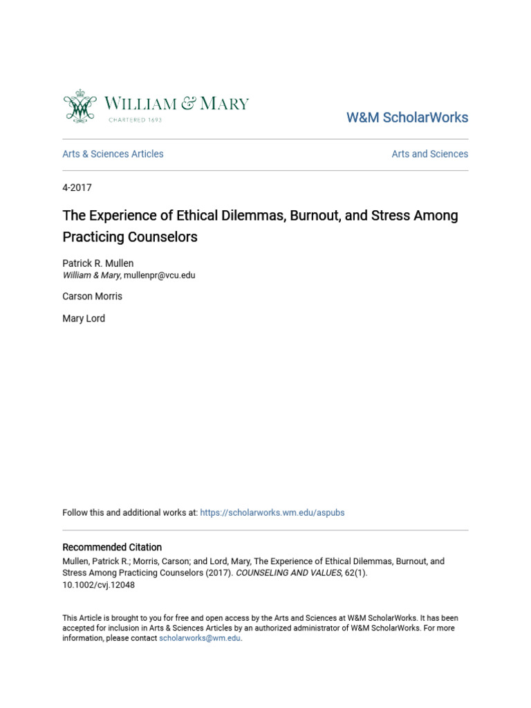 The Experience of Ethical Dilemmas Burnout and Stress Among Pra | PDF ...