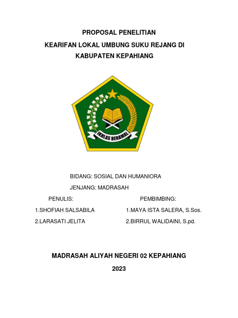PROPOSAL MYRES MAN 2 KEPAHIANG (Kearifan Lokal Umbung Masyarakat Suku ...