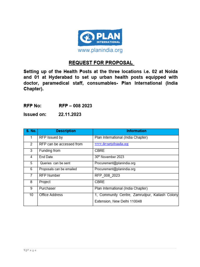 RFP for Urban Health Posts in Noida & Hyderabad | PDF | Health Care ...