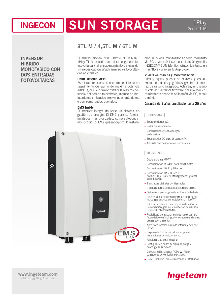 Ingecon Sun Storage 1play TL m13 | PDF | Fotovoltaica | Inversor de energia