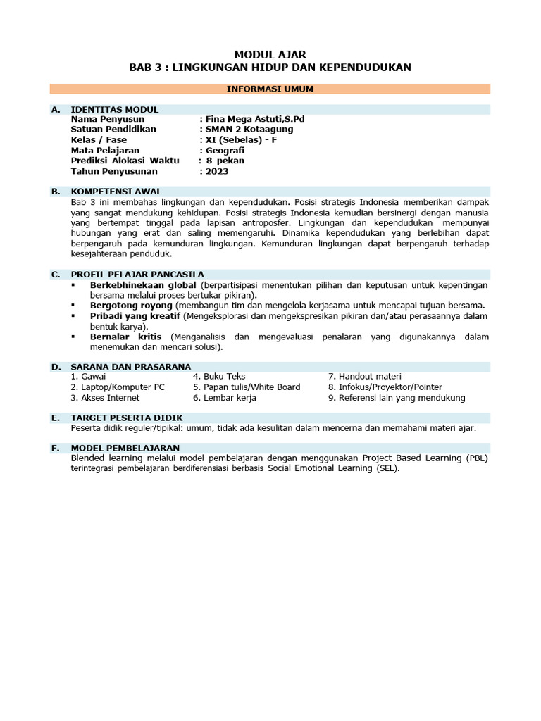 04 Geografi 11 Bab 3 - Lingkungan Hidup Dan Kependudukan | PDF
