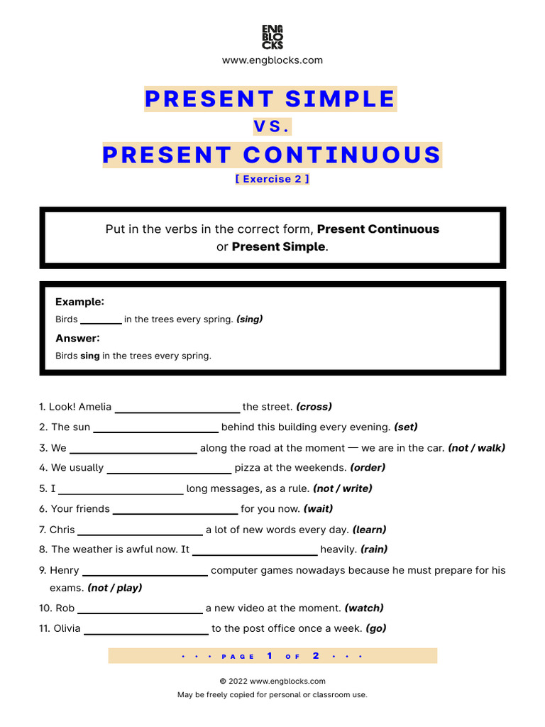 Present Simple Vs Present Continuous Exercise 2 | Download Free PDF | Linguistics