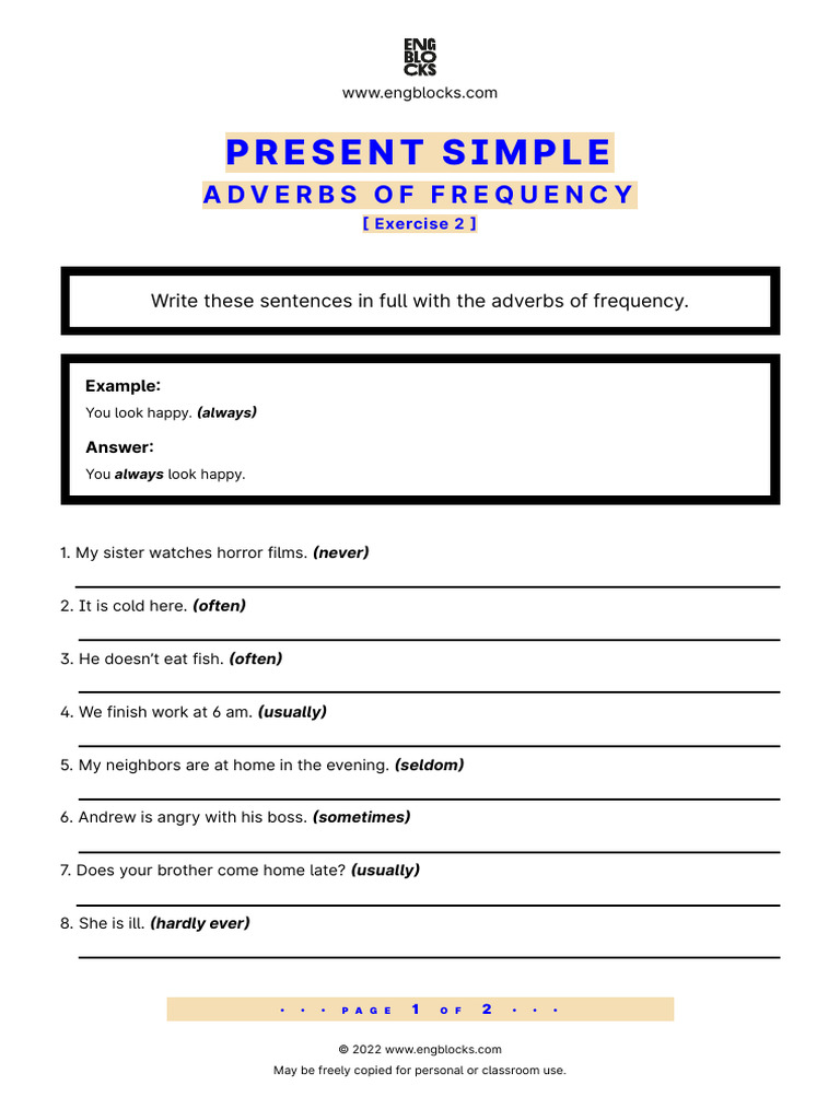 Present Simple Adverbs Exercise | PDF