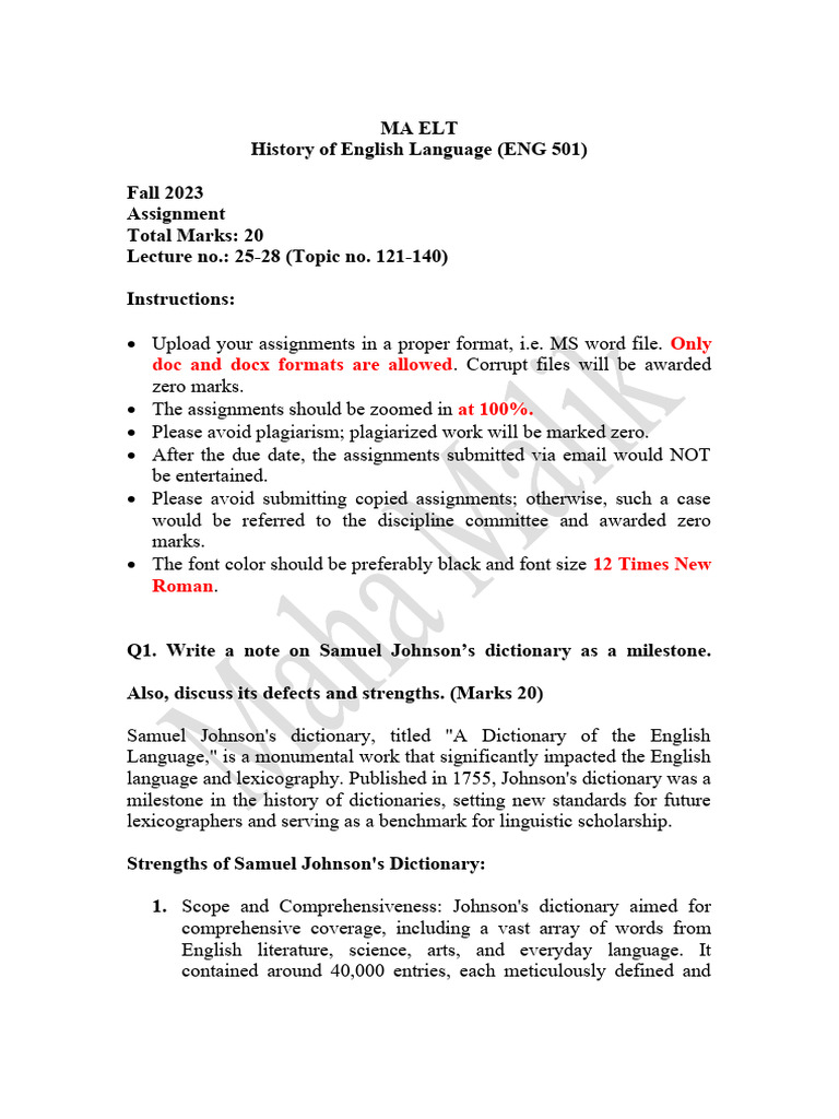 ENG501 Assignment Solution 2024 | PDF | Dictionary | Lexicography