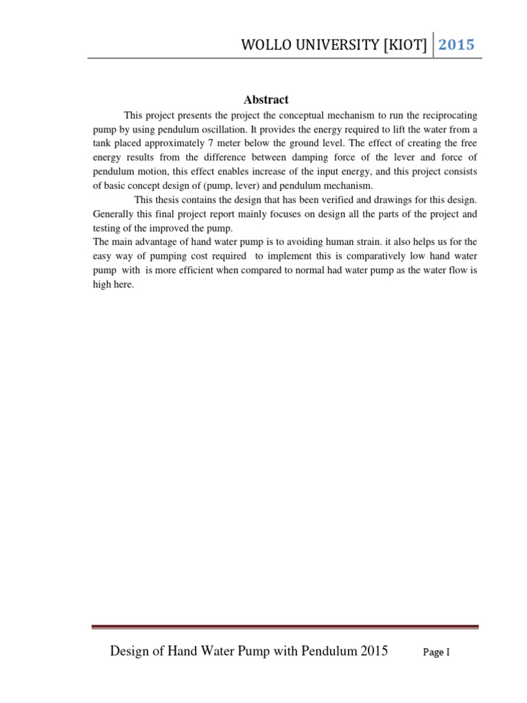 Design of Hand Water Pump With Pendulum 2015 | PDF | Pump | Piston