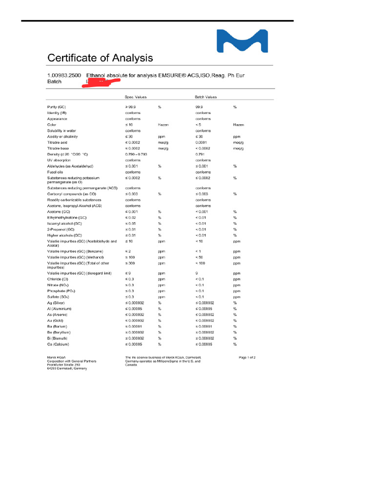 Ethanol MERCK - Purwasetera Chemical | PDF