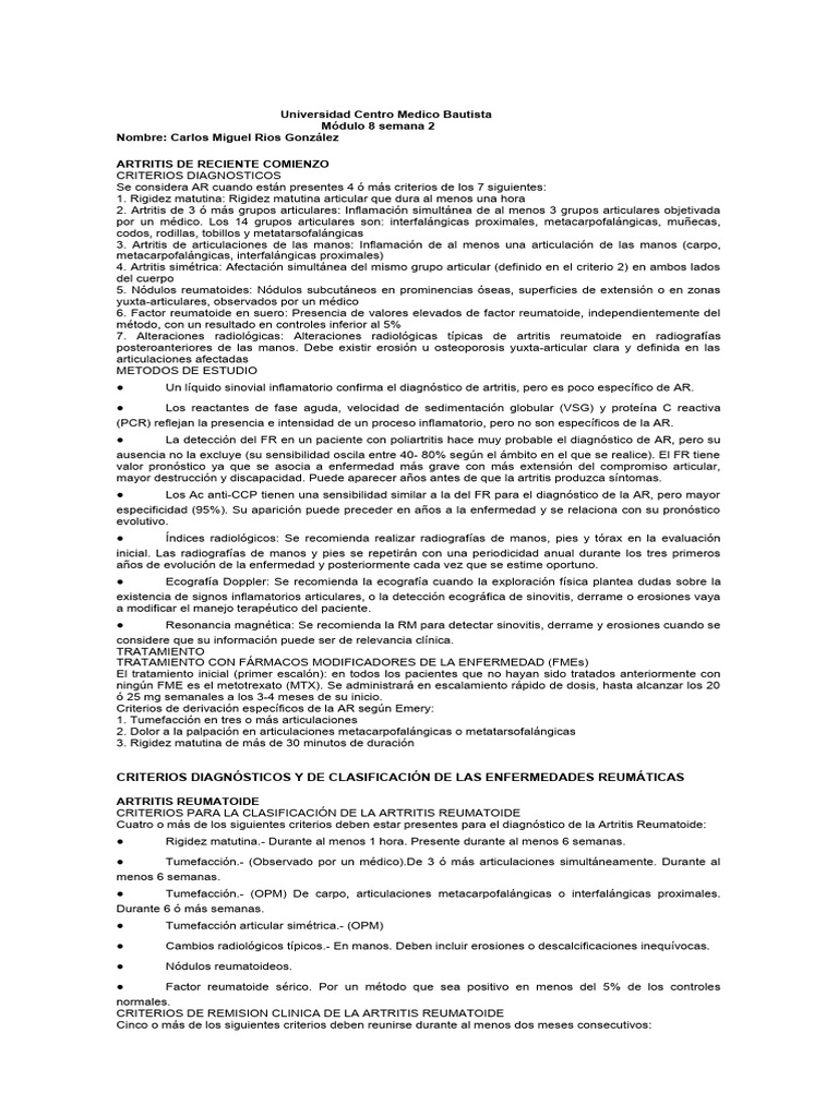 Semana 2 Modulo 8 | PDF | Artritis Reumatoide | Especialidades Medicas