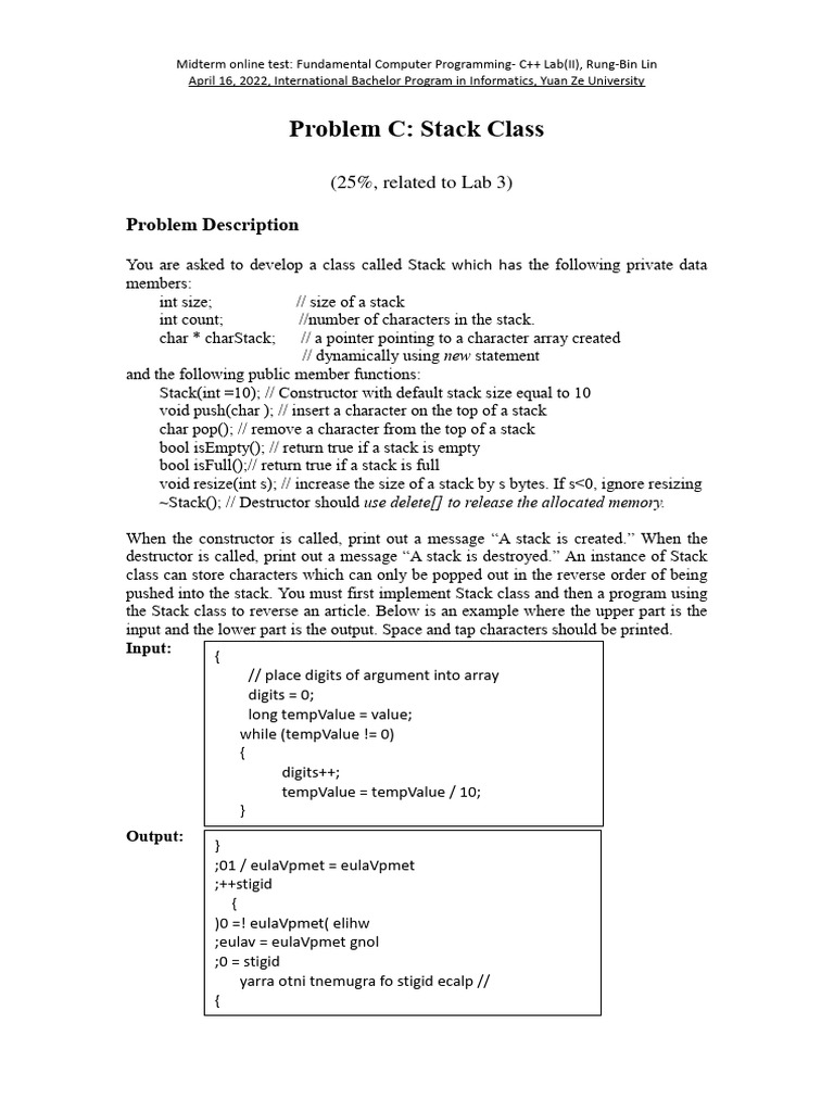 PC-Stack Class | PDF | Pointer (Computer Programming) | Information Technology
