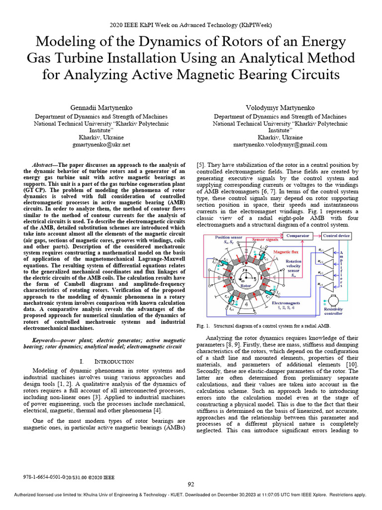 Modeling of The Dynamics of Rotors of An Energy Gas Turbine Installation Using An Analytical ...