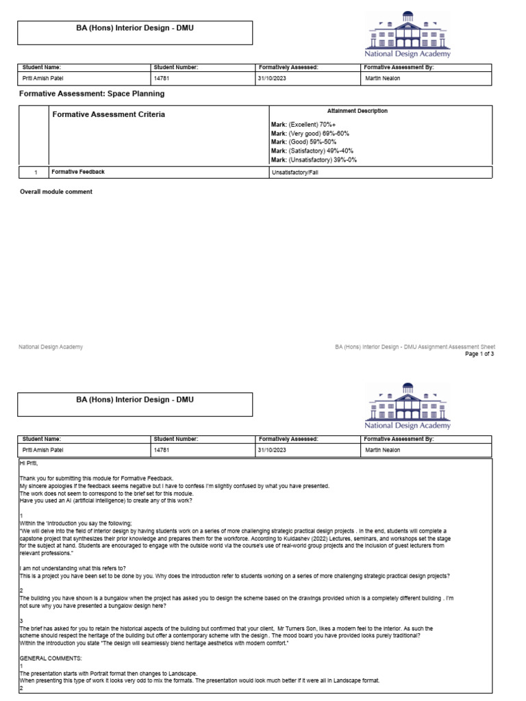 BA (Hons) Interior Design - DMU: Student Name: Formatively Assessed ...