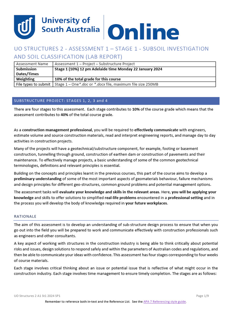 Uo Structures 2 - Assessment 1 - Stage 1 - Subsoil Investigation and ...
