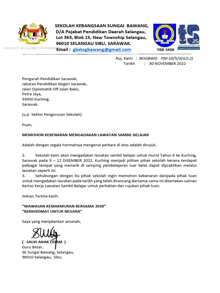 Surat Memohon Kebenaran Lawatan Sambil Belajar | PDF