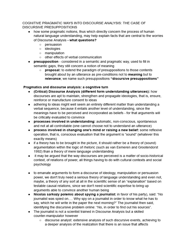 Ensaio - Cognitive Pragmatic Ways Into Discourse Analysis - The Case of ...