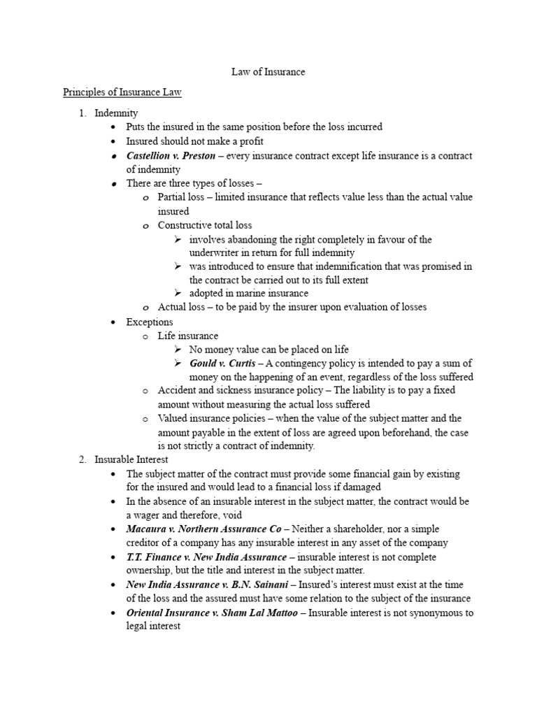 Principles of Insurance Law Explained | PDF | Insurance | Life Insurance