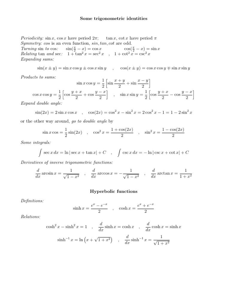 Formulae | PDF | Trigonometric Functions | Complex Analysis