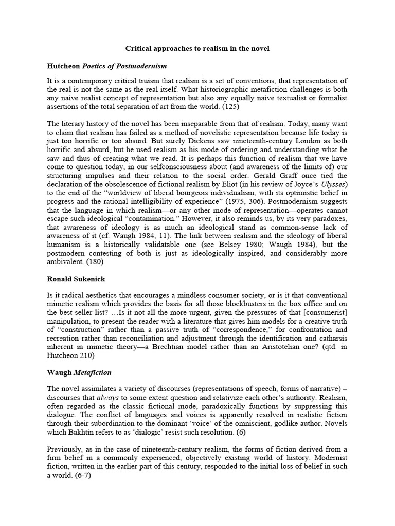 Realism in Contemporary Novel Critique | PDF | Literary Realism | Reality