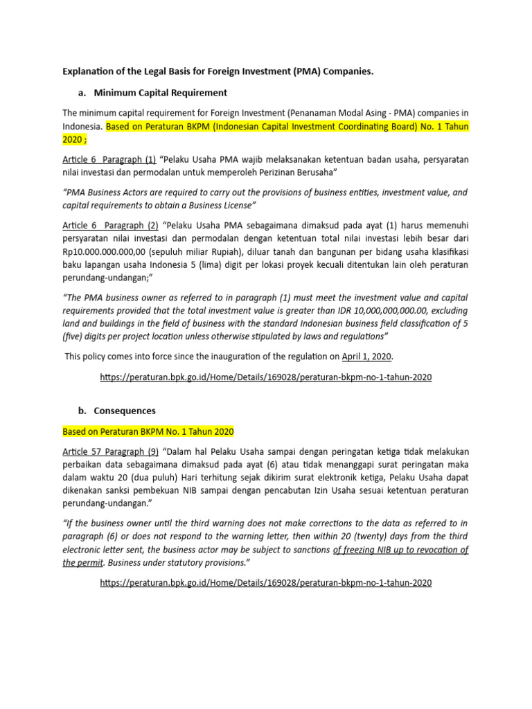 Explanation of The Legal Basis For Foreign Investment | PDF | Justice ...